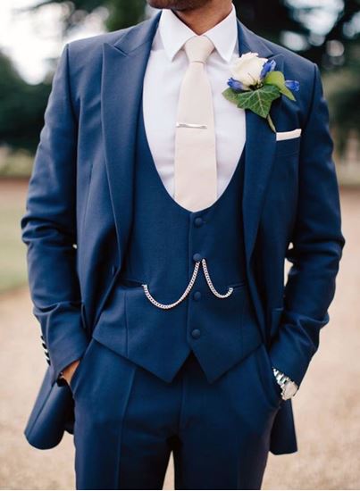 Navy blue three-piece suit